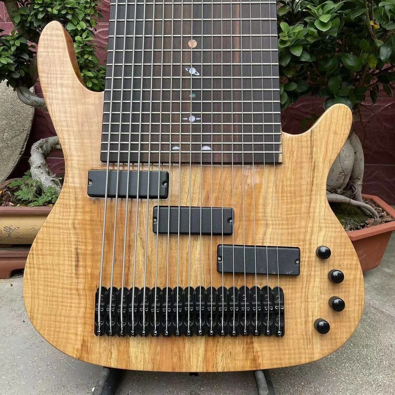 Custom 17 Strings Neck Through Body Electric Bass Guitar with Rosewood Fingerboard Fretless Inlay