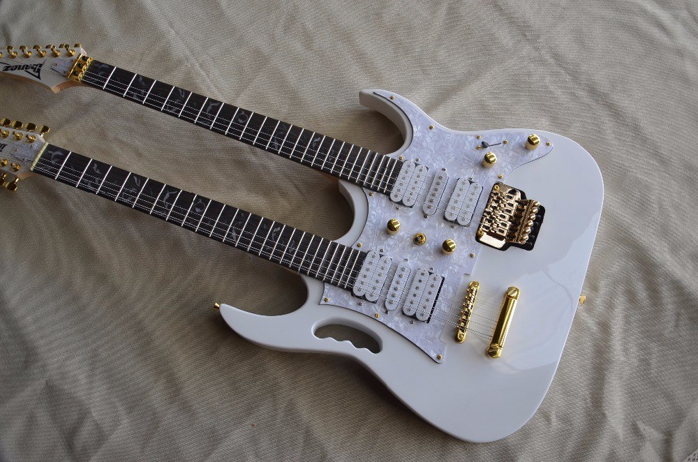 Custom shop white color double necks electric guitar 6+12 strings maple ...