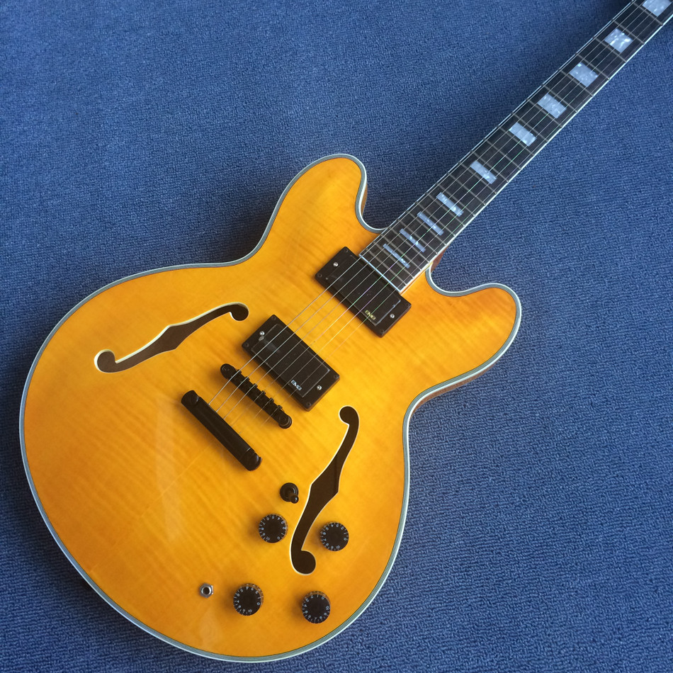 Hollow body jazz guitar,Flame Maple Top,Ebony Fingerboard,double F ...