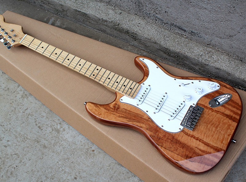 Natural Wood Mahagany Body Electric Guitar with SSS Pickup,White ...