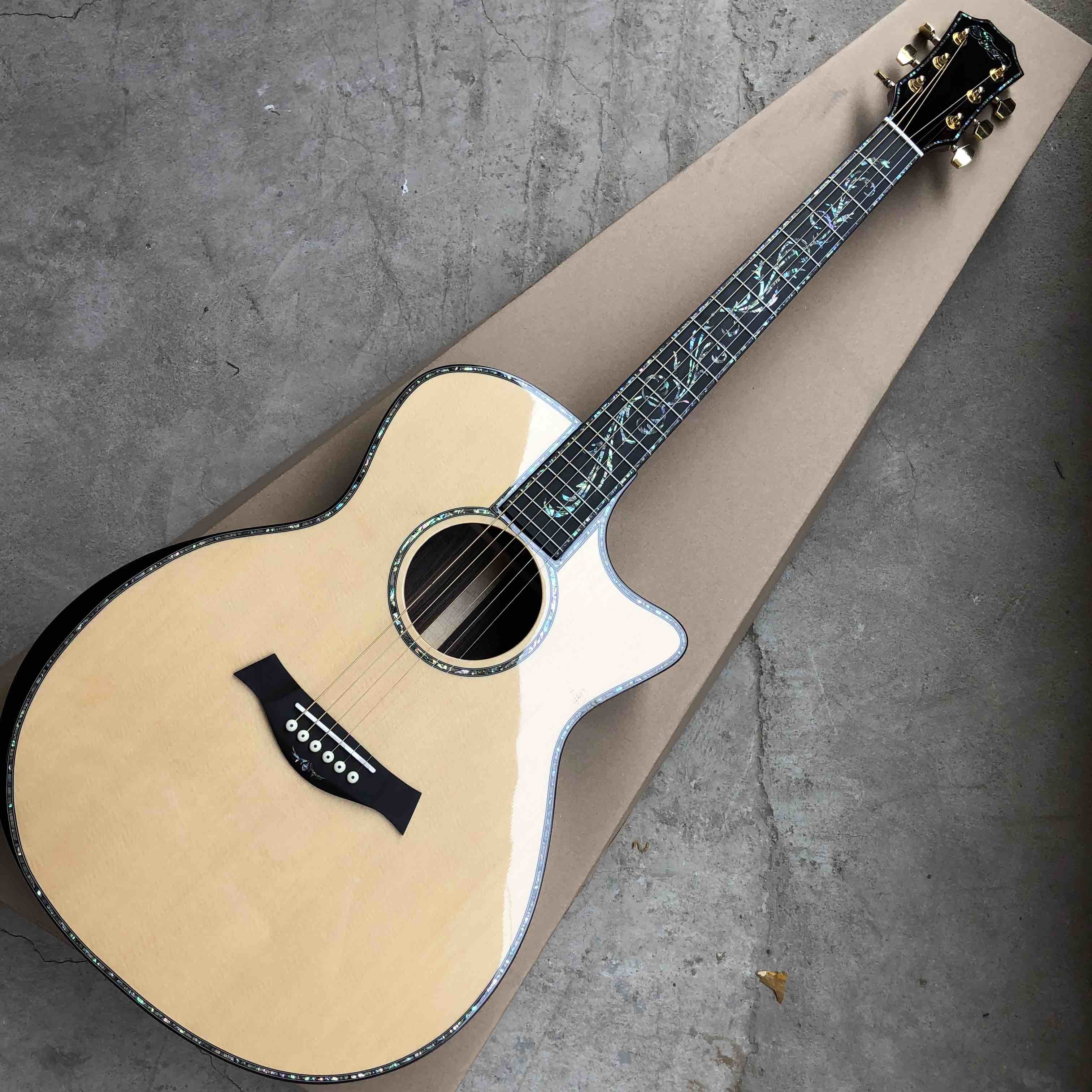 Custom 41"Acoustic Guitar Arm Rest Abalone Ebony Fingerboard Matte ...