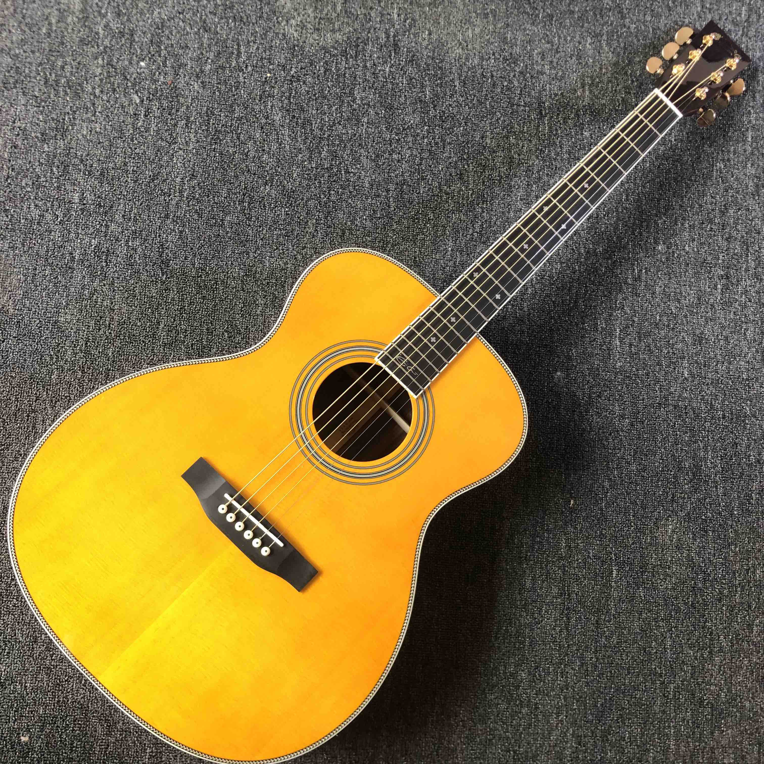 Custom acoustic electric guitar OM body round body solid top guitar ...